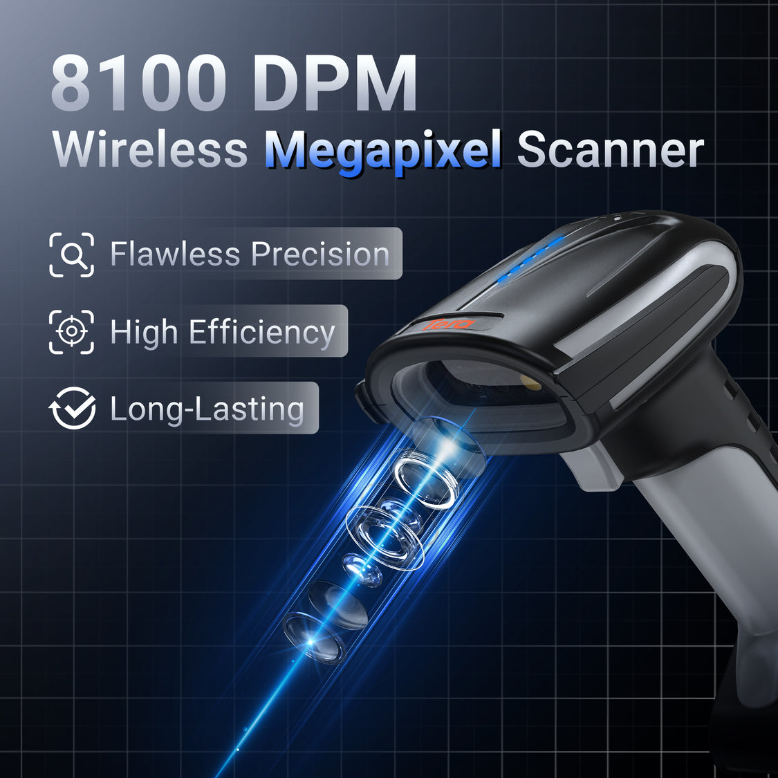 8100DPM Wireless Barcode Scanner with Stand – High-Performance 1D/2D ...