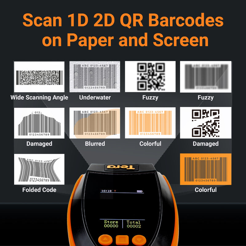 Tera Digital HW0009 Barcode Scanner | 2D QR Wireless Bar Code Reader with Cradle