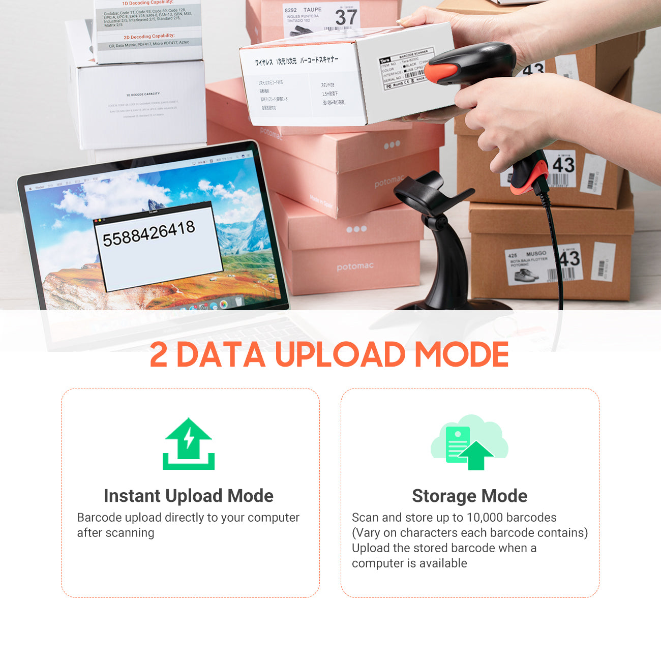 HW0002 Barcode Scanner | 2D QR Bluetooth Wirelss Bar Code Reader | Tera ...