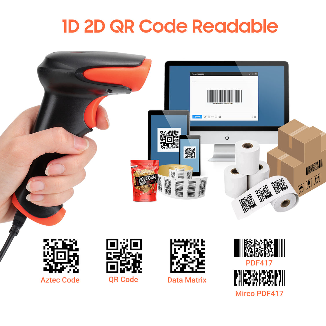 HW0002-O Barcode Scanner | 2D QR Wireless Bar Code Reader | Tera Digital