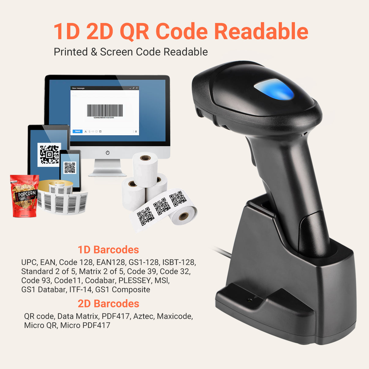 Tera HW0005 Barcode Scanner | 2D Wireless Bar Code Reader